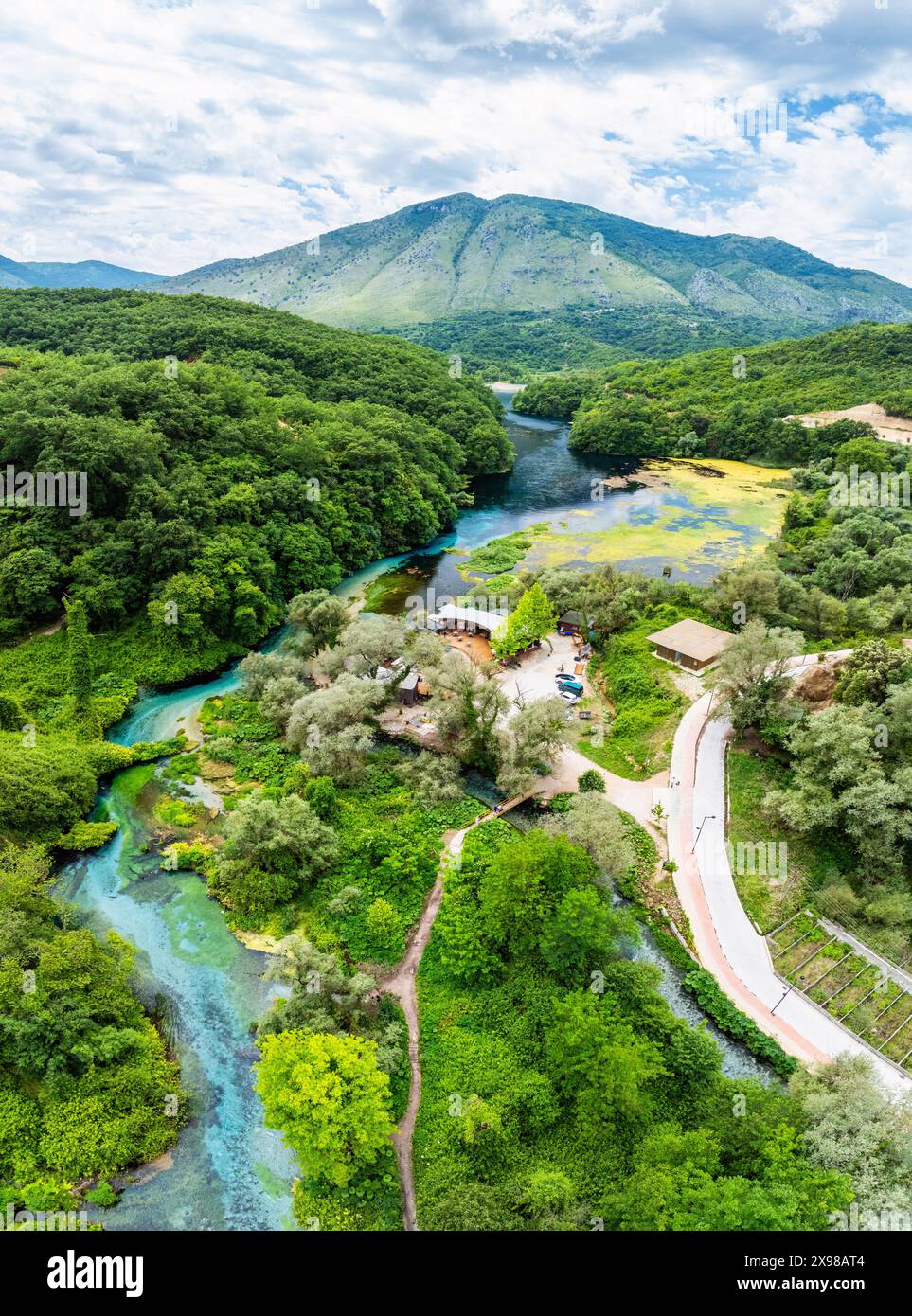 The Blue Eye from a drone, Muzine, Finiq, Albania, Europe Stock Photo ...