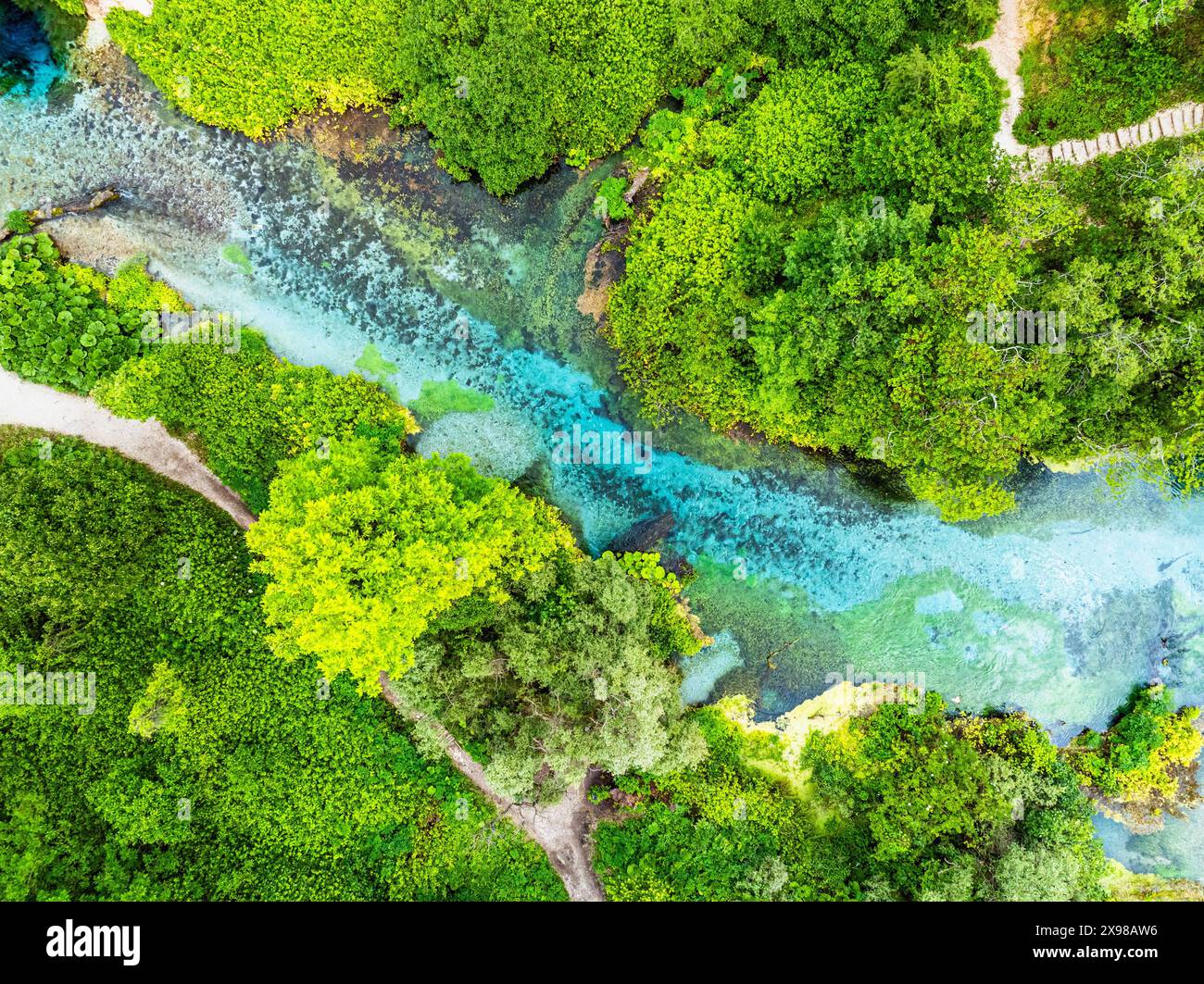 Top Down over The Blue Eye from a drone, Muzine, Finiq, Albania, Europe ...