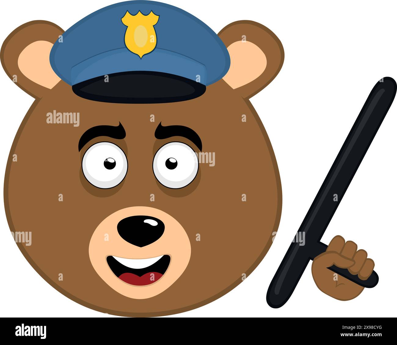 vector illustration face brown bear grizzly cartoon, with a police cap ...