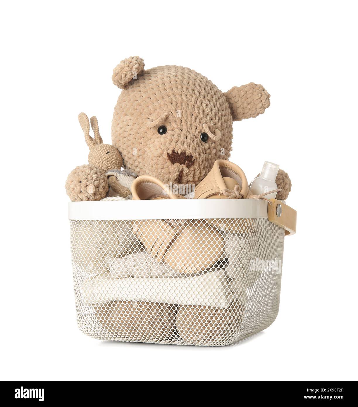 Basket with gifts for baby isolated on white background Stock Photo - Alamy