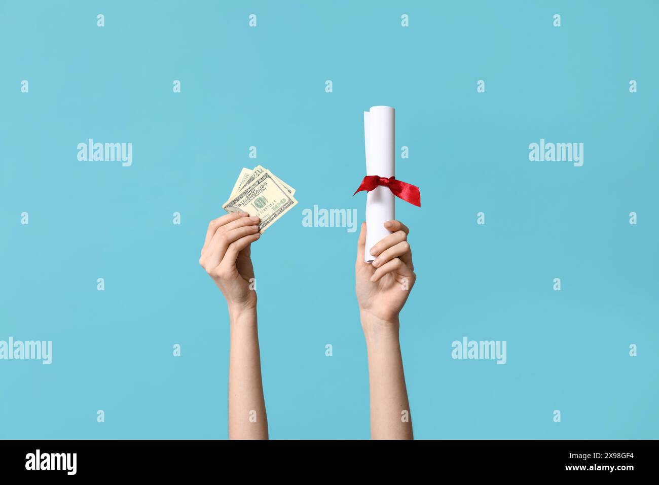 Female hands diploma money hi-res stock photography and images - Alamy