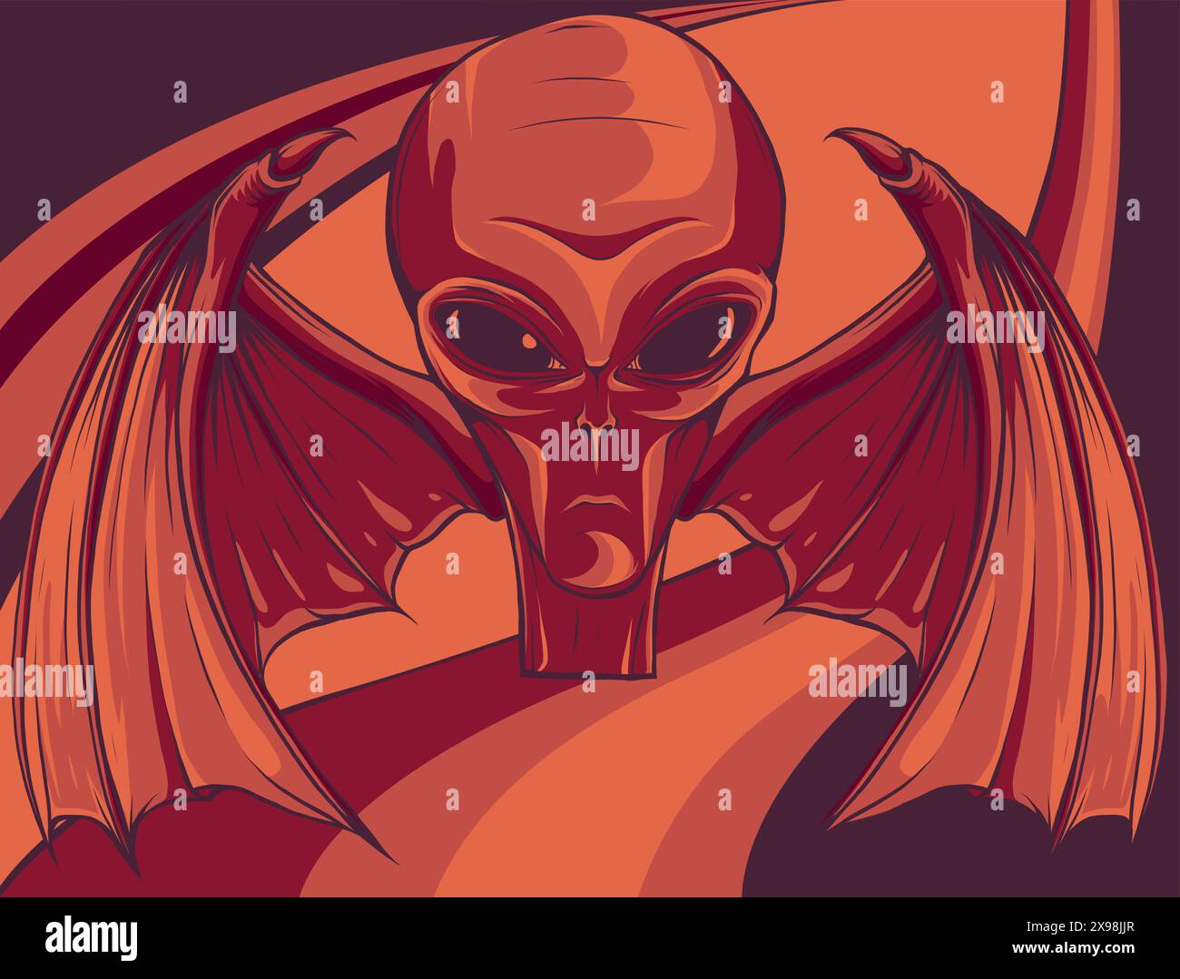 vector illustration of alien head with bat wing on white background ...