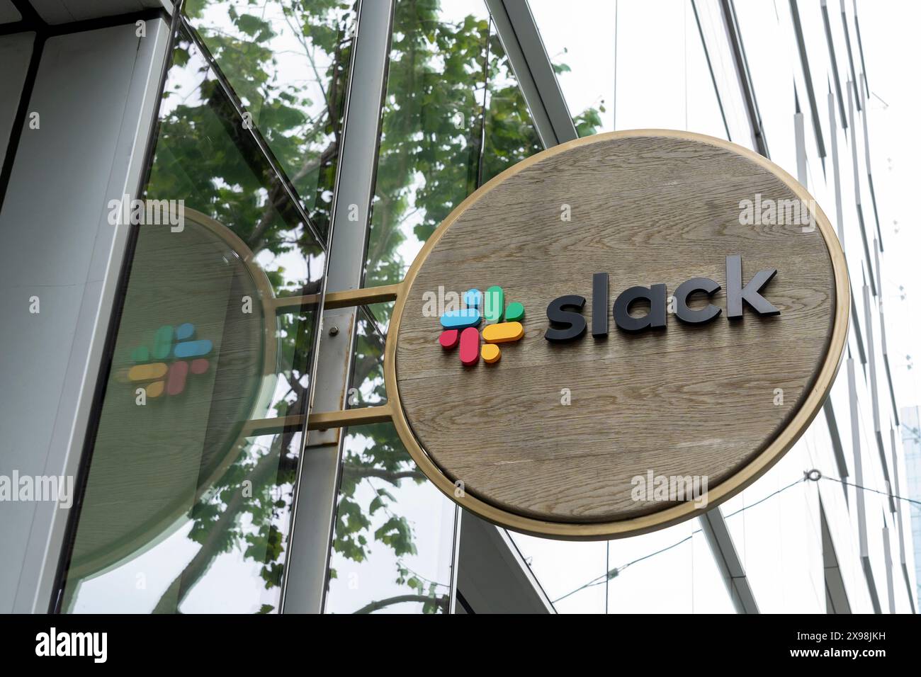 Slack logo on the building in San Francisco, California, USA - June 6 ...