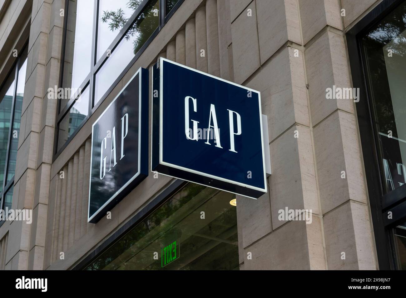 The Gap hanging sign on the building at the headquarters building in ...