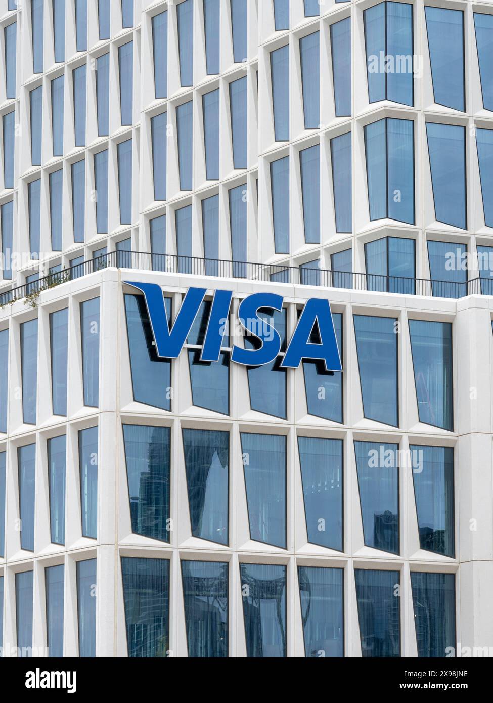 Mission Rock, San Francisco, USA - June 6, 2023: Visa signage on the ...