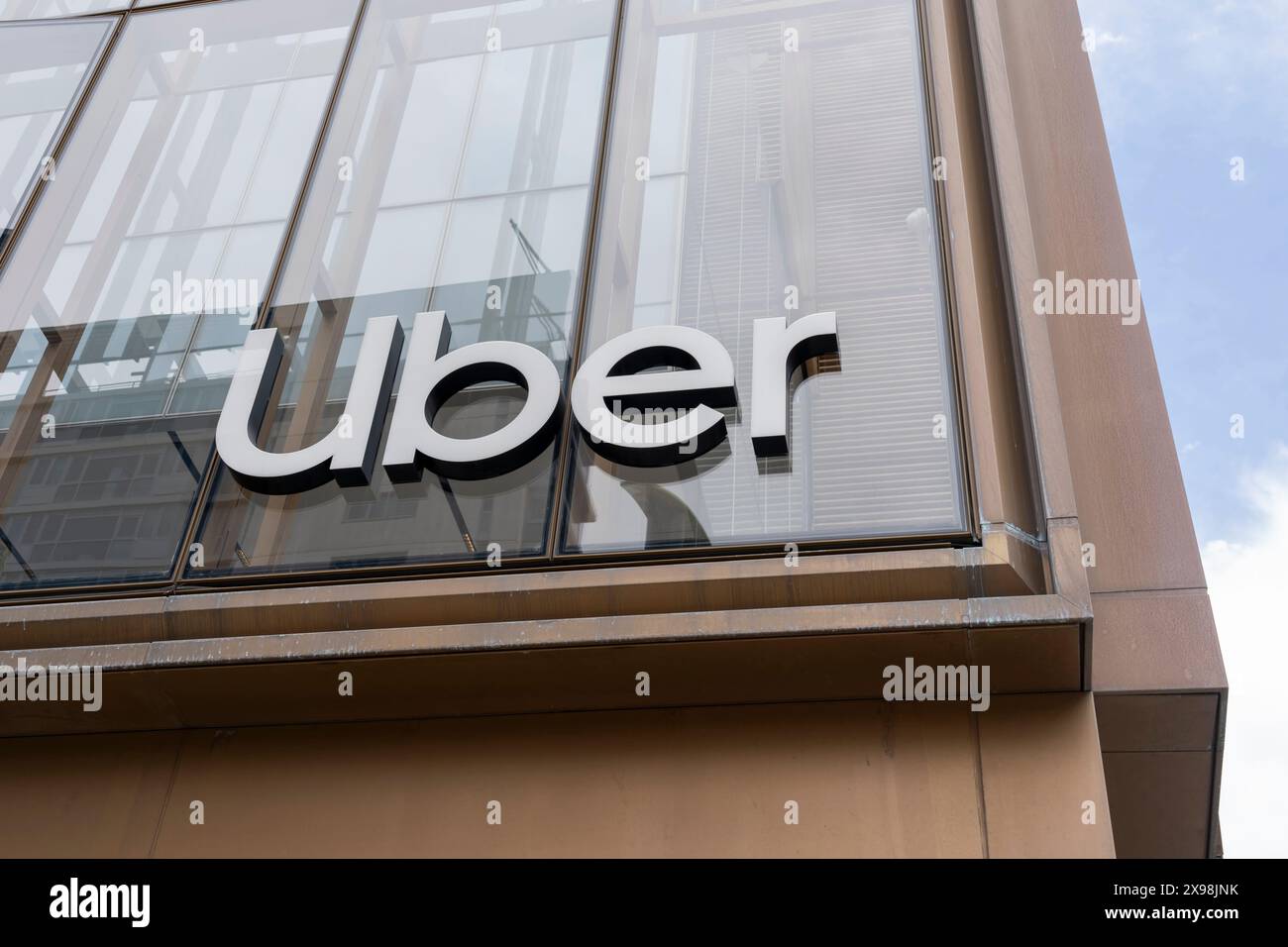Uber sign on its headquarters building in San Francisco, California ...