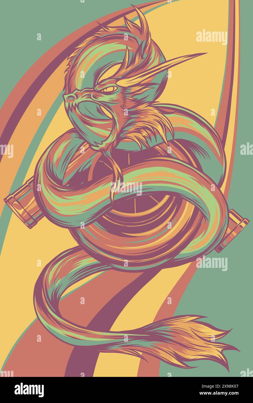 vector illustration of turbo with dragon on white background Stock ...