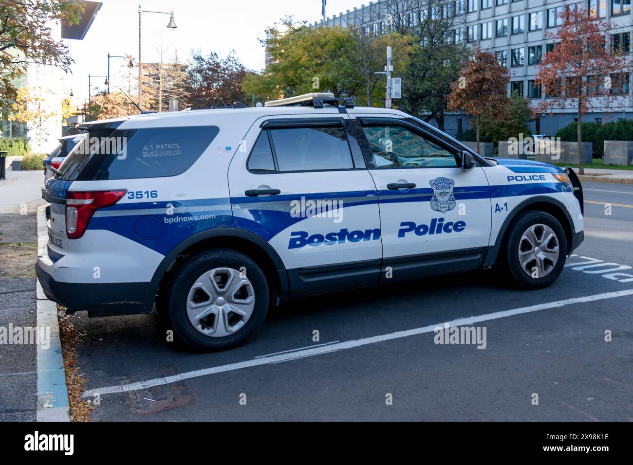 A Boston Police car is seen in Boston, Massachusetts, USA Stock Photo ...