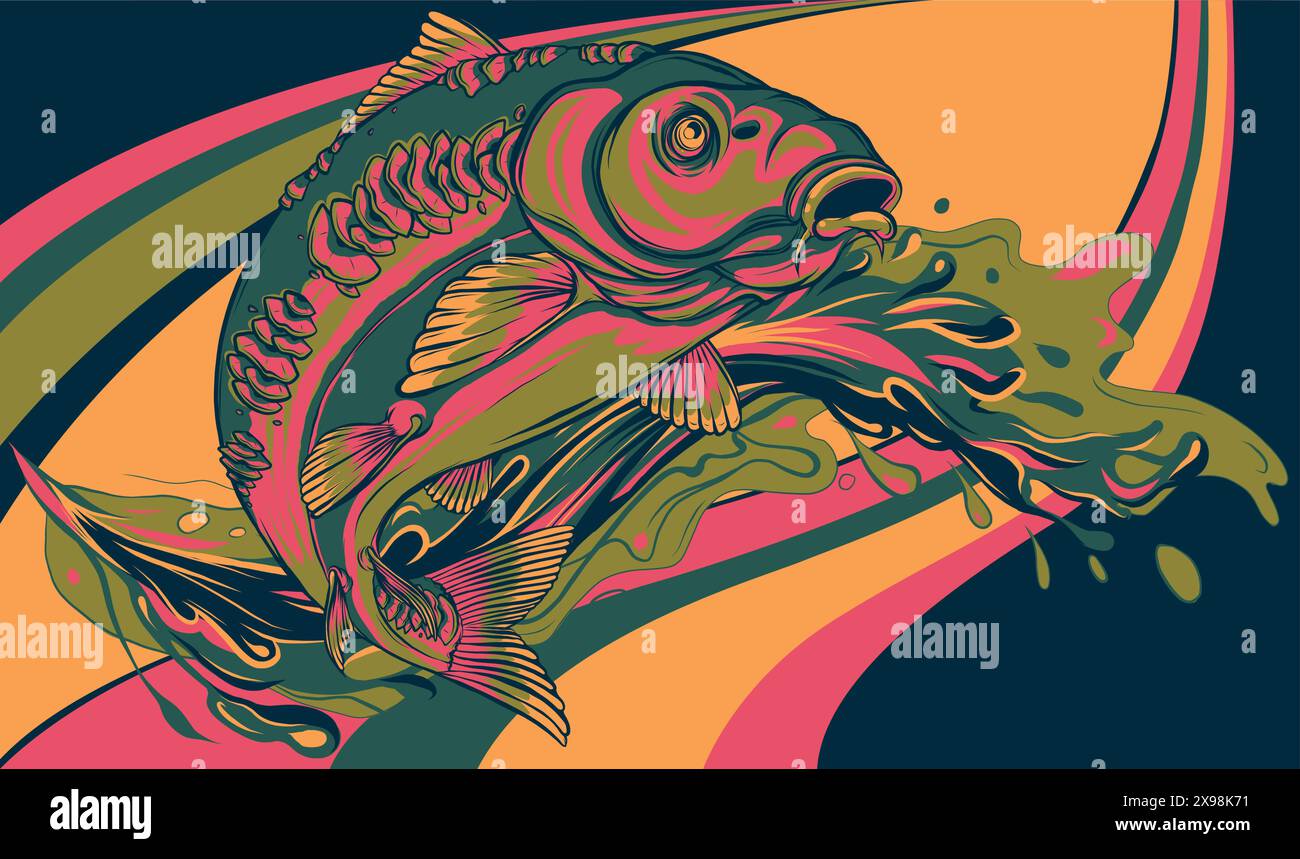 vector illustration of carp with splashing water Stock Vector Image ...
