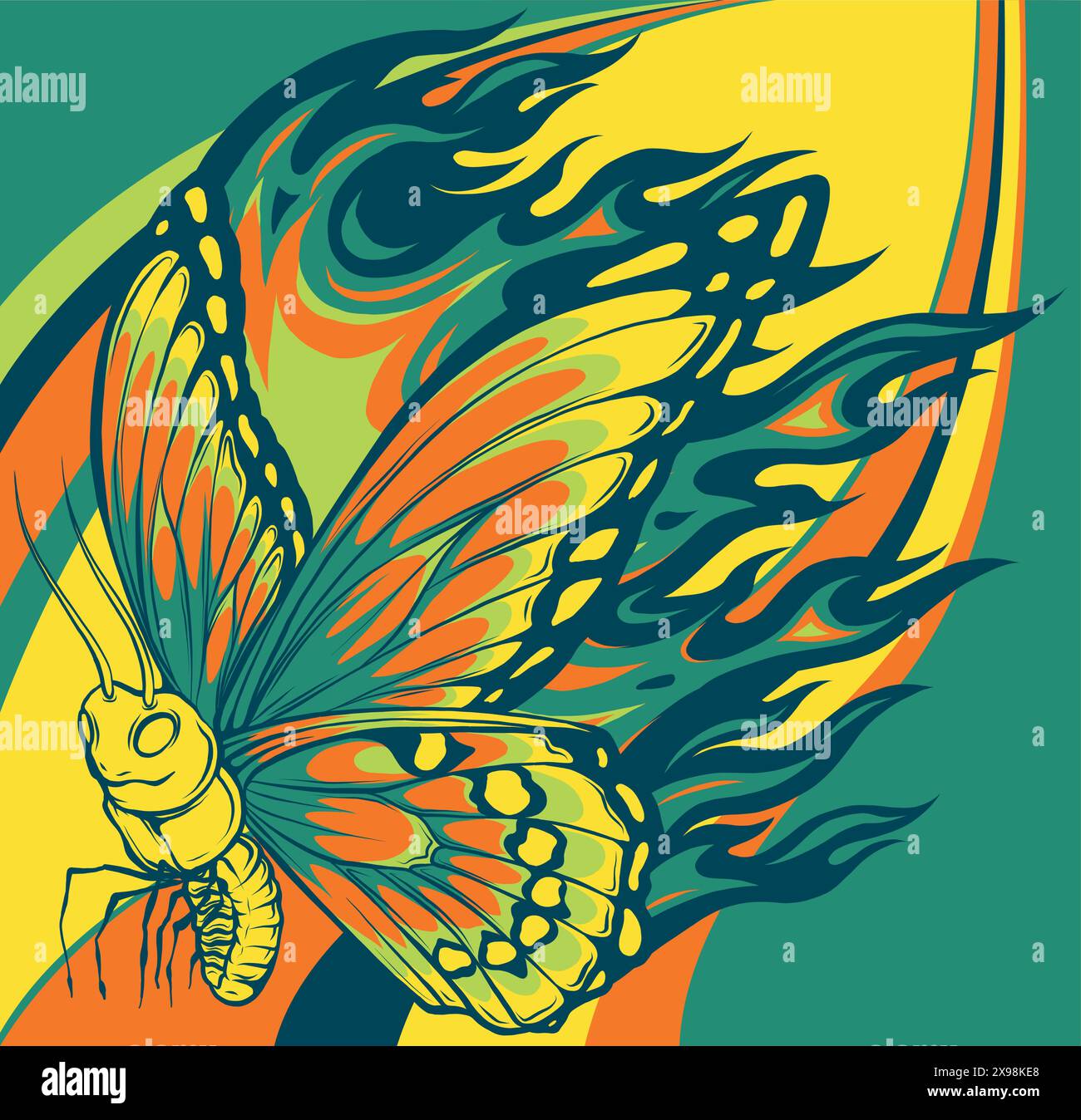 vector Illustration of a butterfly made of fire Stock Vector Image ...