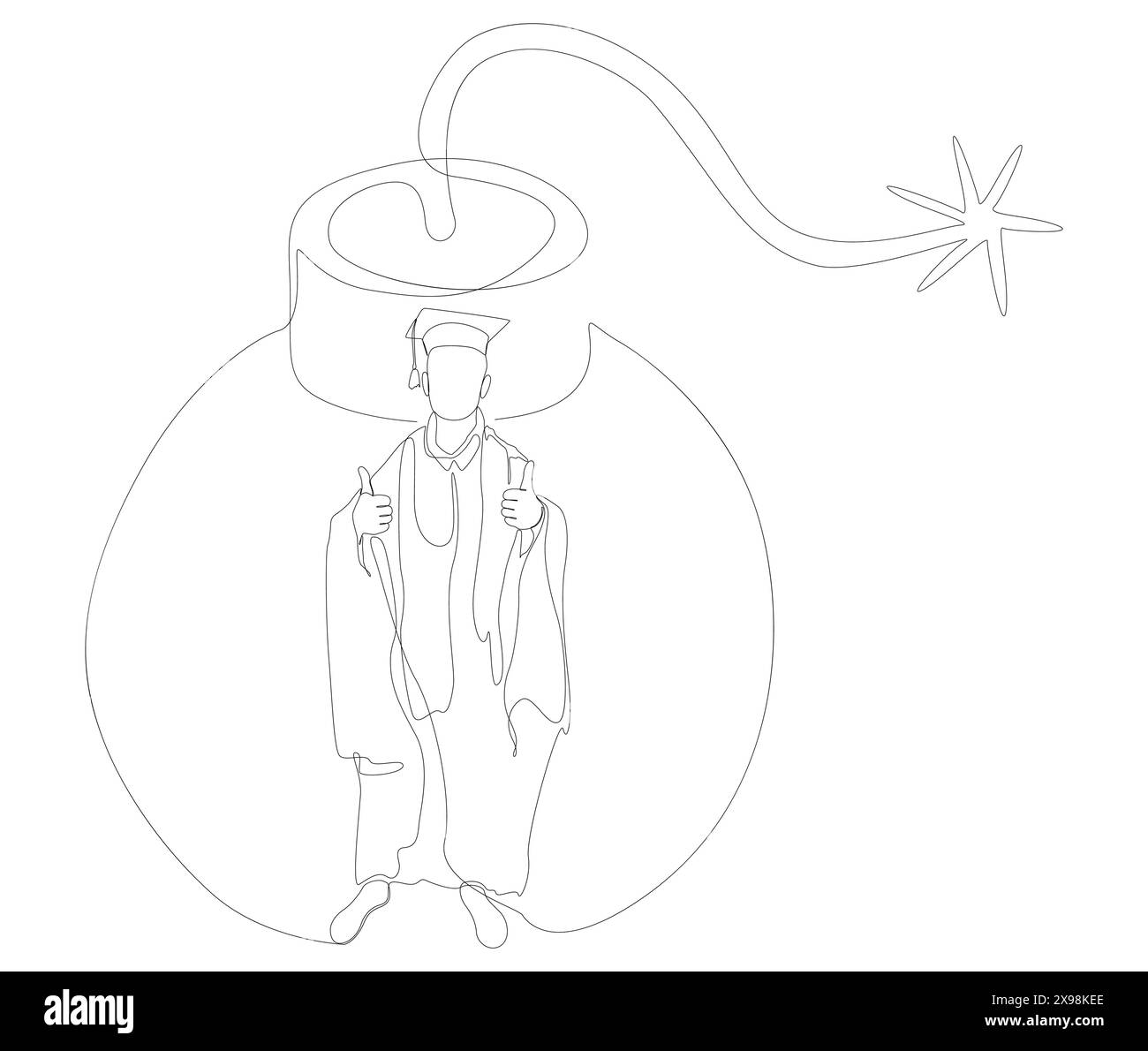 One continuous line of Graduati man and bomb. Thin Line Illustration ...