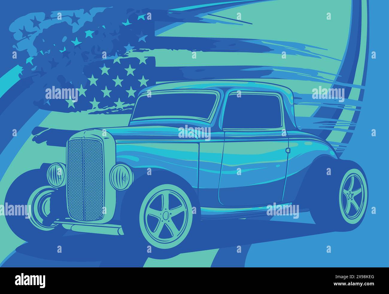 vector illustration of hot rod with american flag Stock Vector Image ...