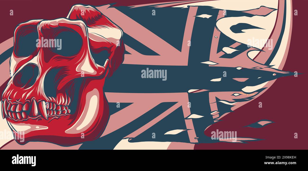 vector illustration of monkey skull with united kingdom flag Stock ...