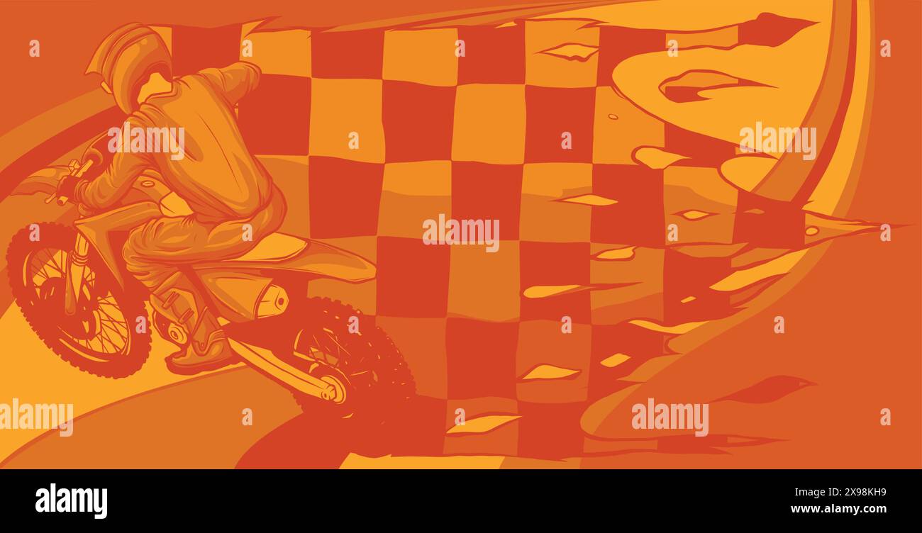 vector illustration of motocross with race flag Stock Vector Image ...