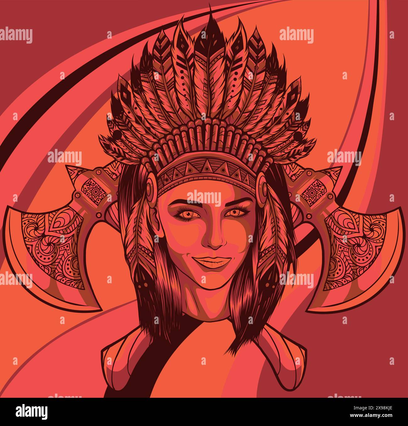 vector illustration of indian woman warrior with ax Stock Vector Image ...