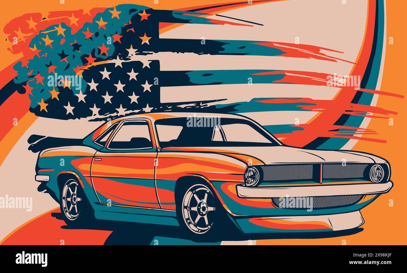 vector graphic design illustration of an American muscle car Stock ...