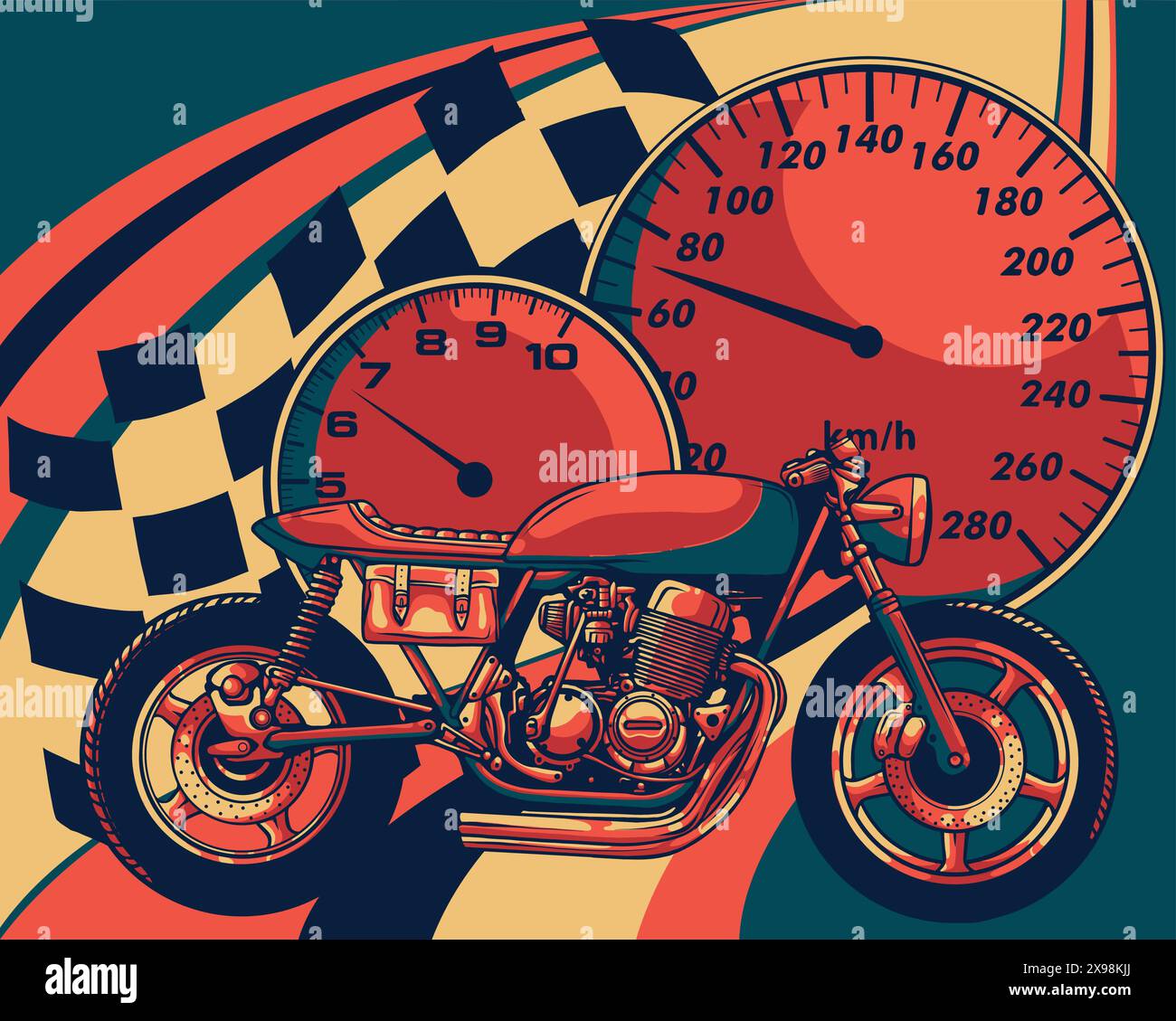 vector illustration of vintage motorcycle with race flag Stock Vector ...