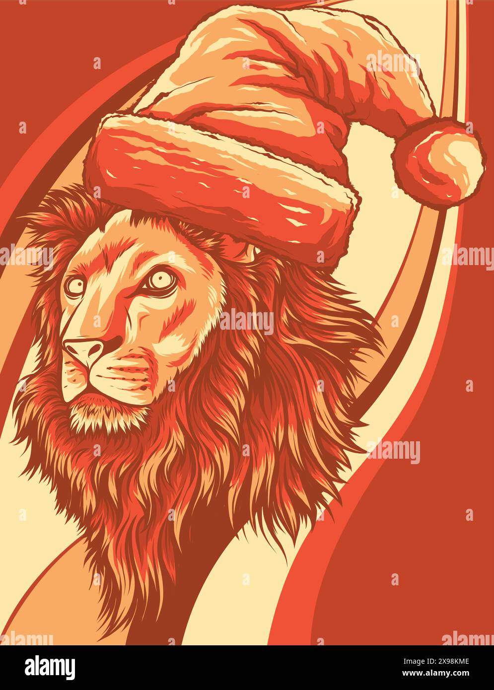 Christmas holidays lion with a cap. Vector illustration Stock Vector ...