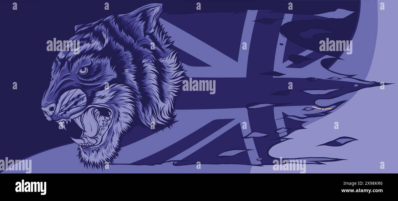 vector illustration of tiger head with British flag Stock Vector Image ...