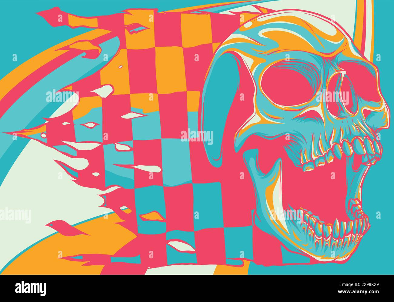 Skull with race Flag vector illustration on white background Stock ...