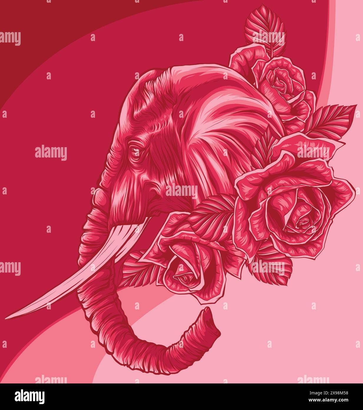 Vector illustration of elephant with rose on white background Stock ...