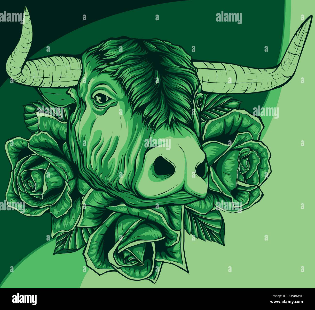 vector illustration of Cow and roses on white background Stock Vector ...