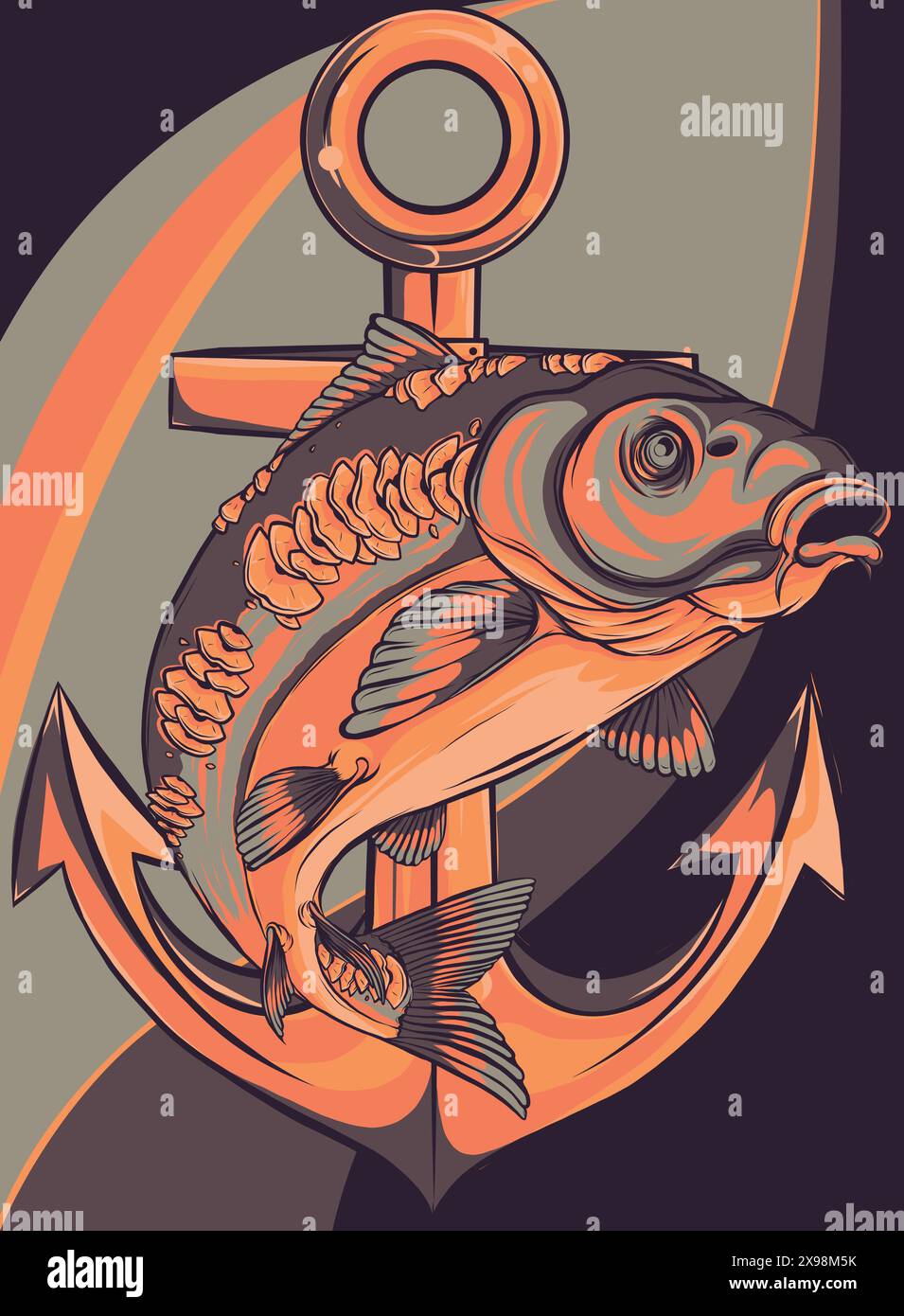 vector illustration of carp fish with anchor Stock Vector Image & Art ...