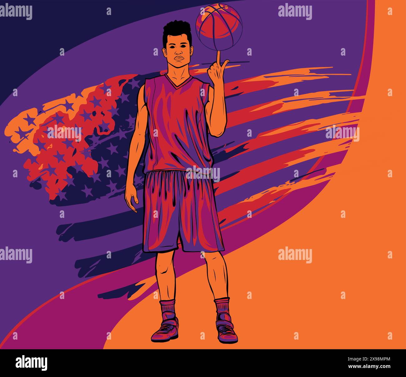 vector illustration of basketball player with american flag Stock ...