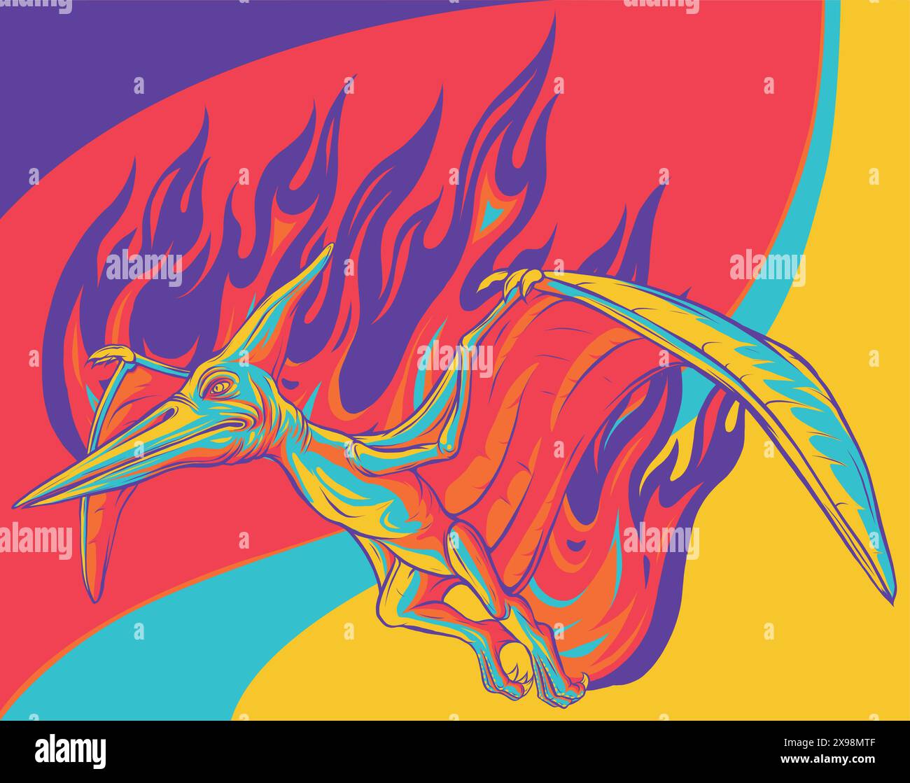 vector illustration of pterosaur with flames on white background Stock ...