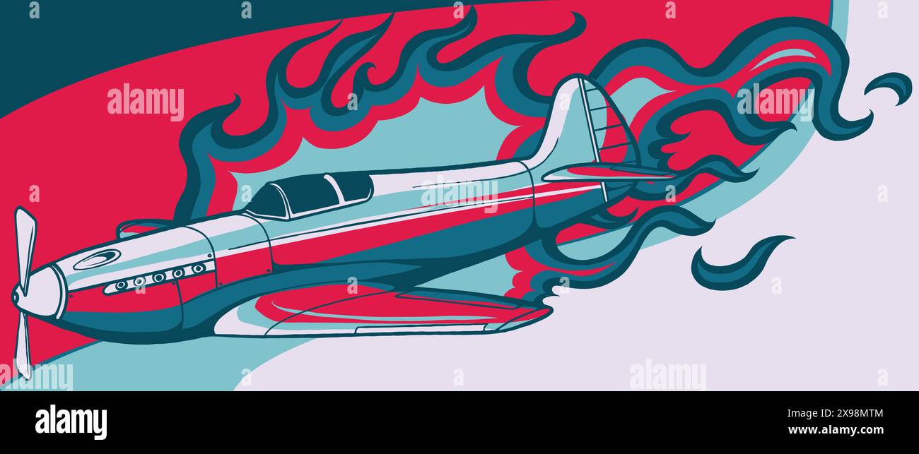 vector illustration of vintage airplane with flames Stock Vector Image ...