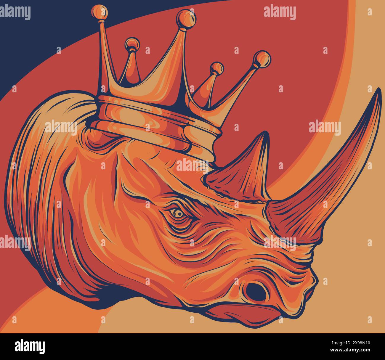 vector illustration of rhinoceros head with crown Stock Vector Image ...