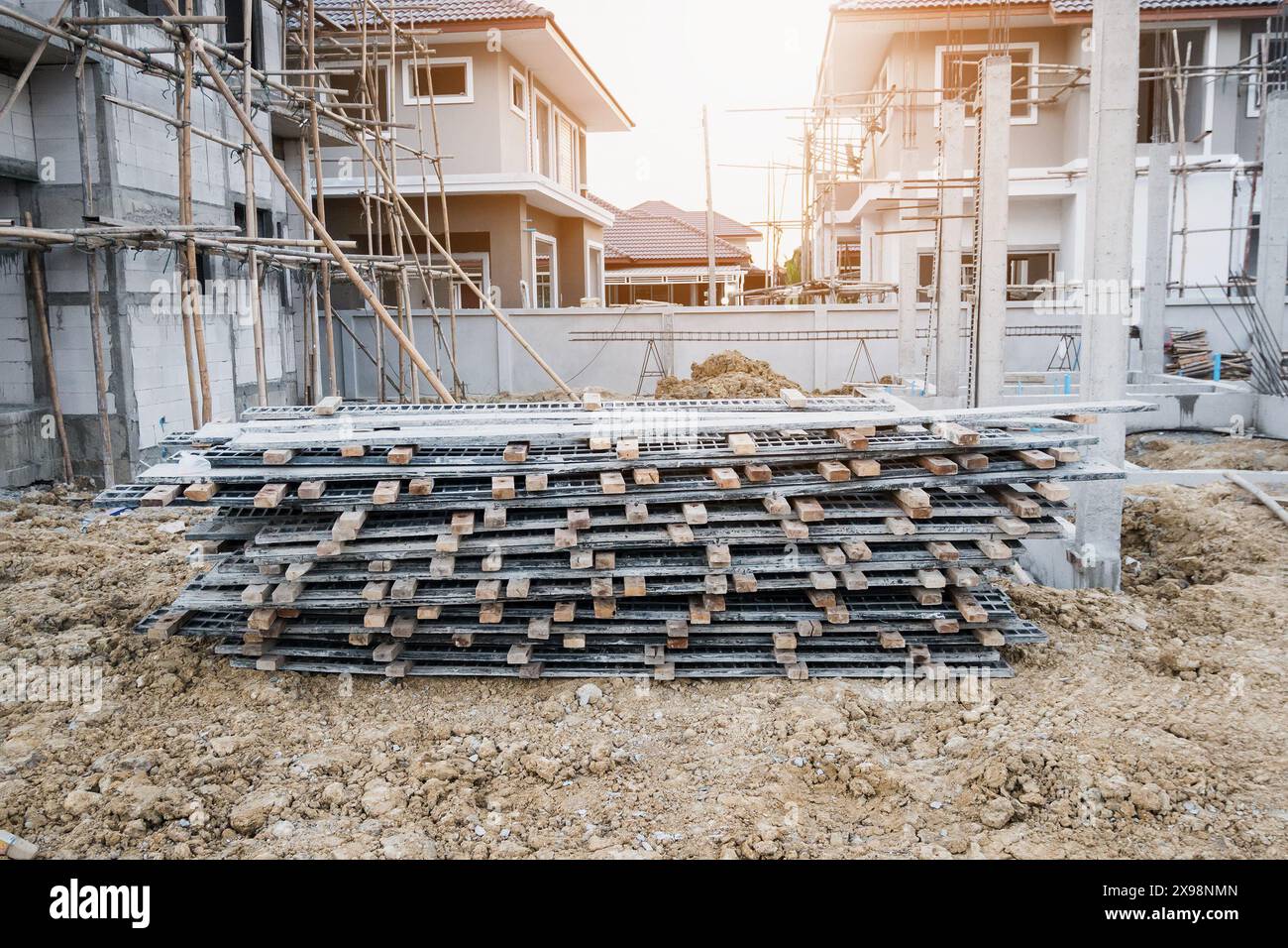 installation of cement formwork frames to new house construction at ...