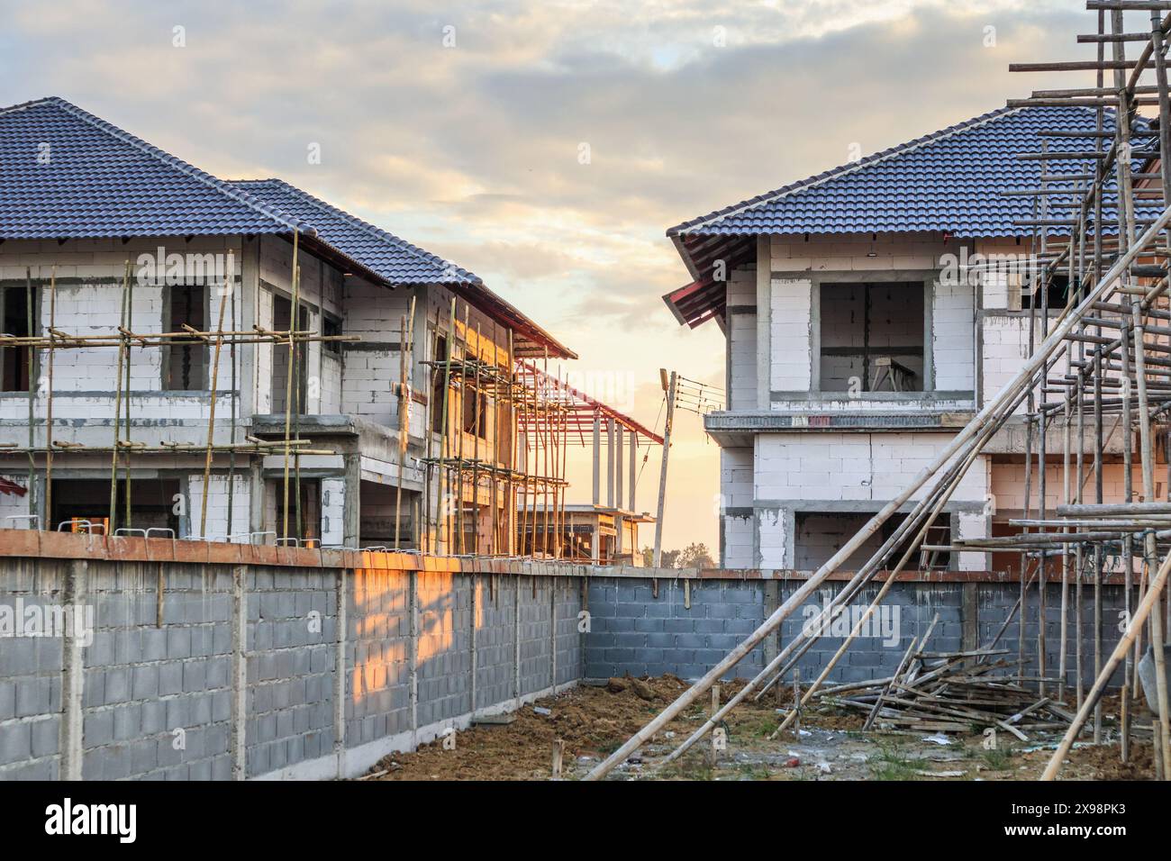 construction residential new house in progress at building site Stock ...