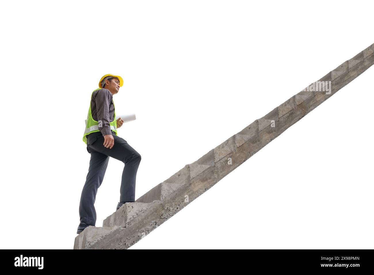 Asian business man construction engineer hold blueprint paper walking ...