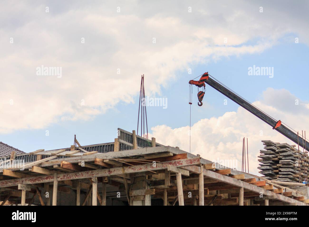 telescopic arms of mobile construction crane truck at building site ...