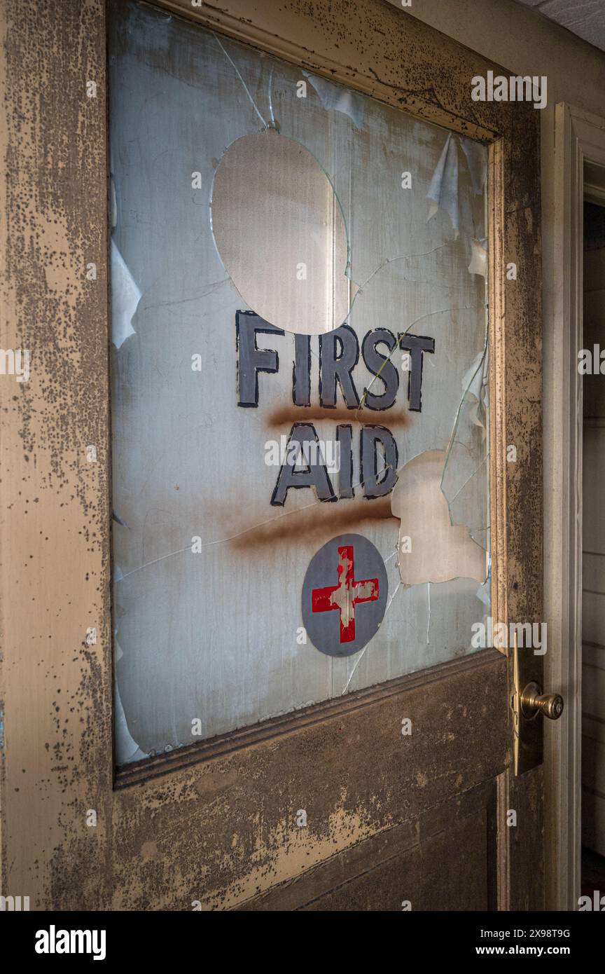 First aid office in an abandoned paper factory Stock Photo - Alamy
