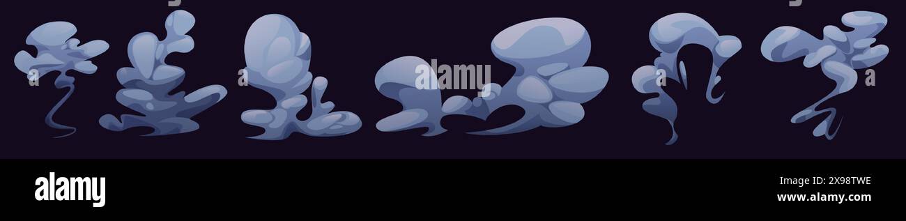 Cartoon grey smoke clouds. Comic vector illustration set of puff fog or ...