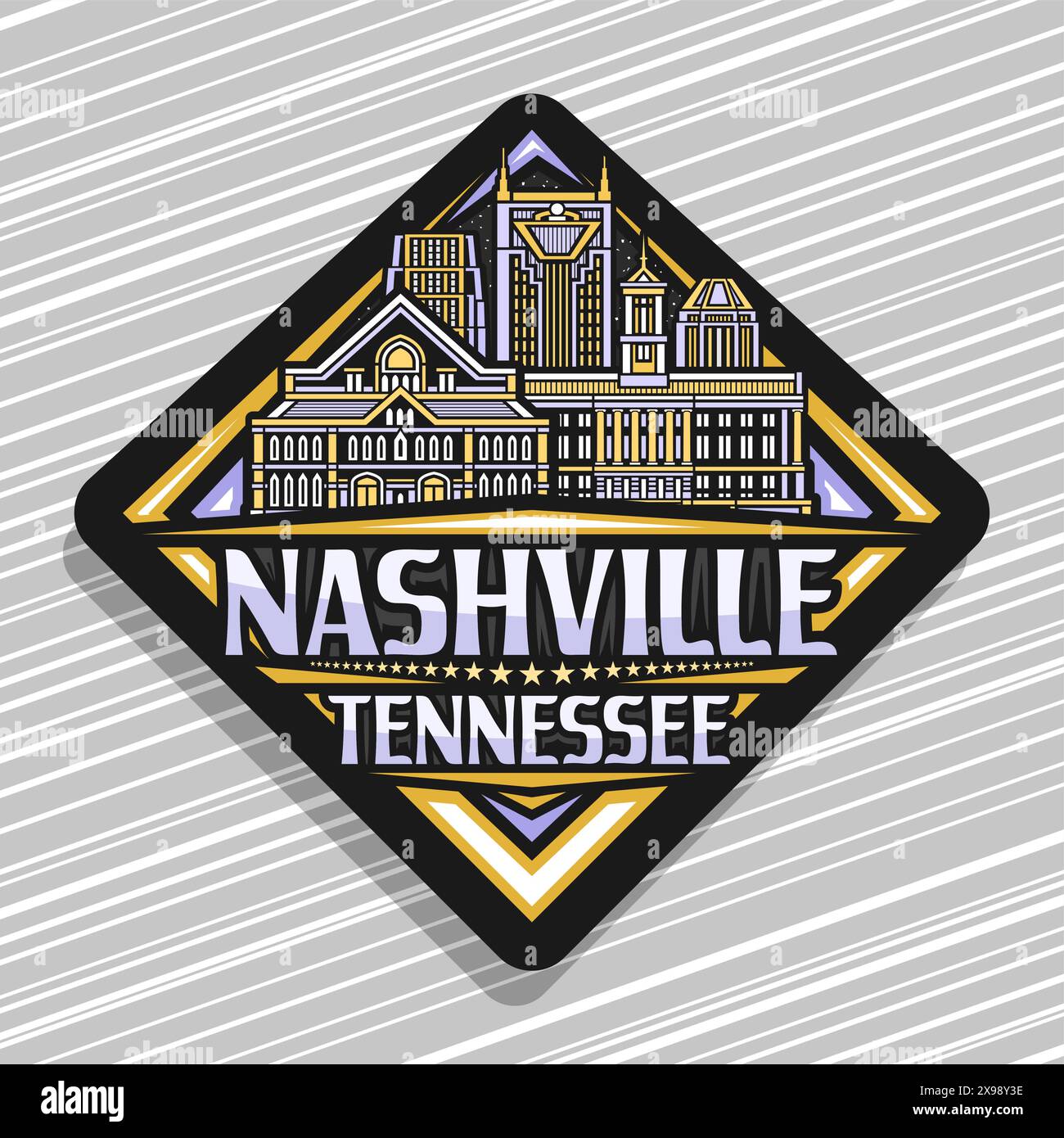 Vector logo for Nashville, dark rhomb road sign with illustration of ...