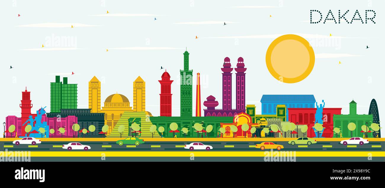 Dakar Senegal City Skyline with Color Buildings and Blue Sky. Vector ...