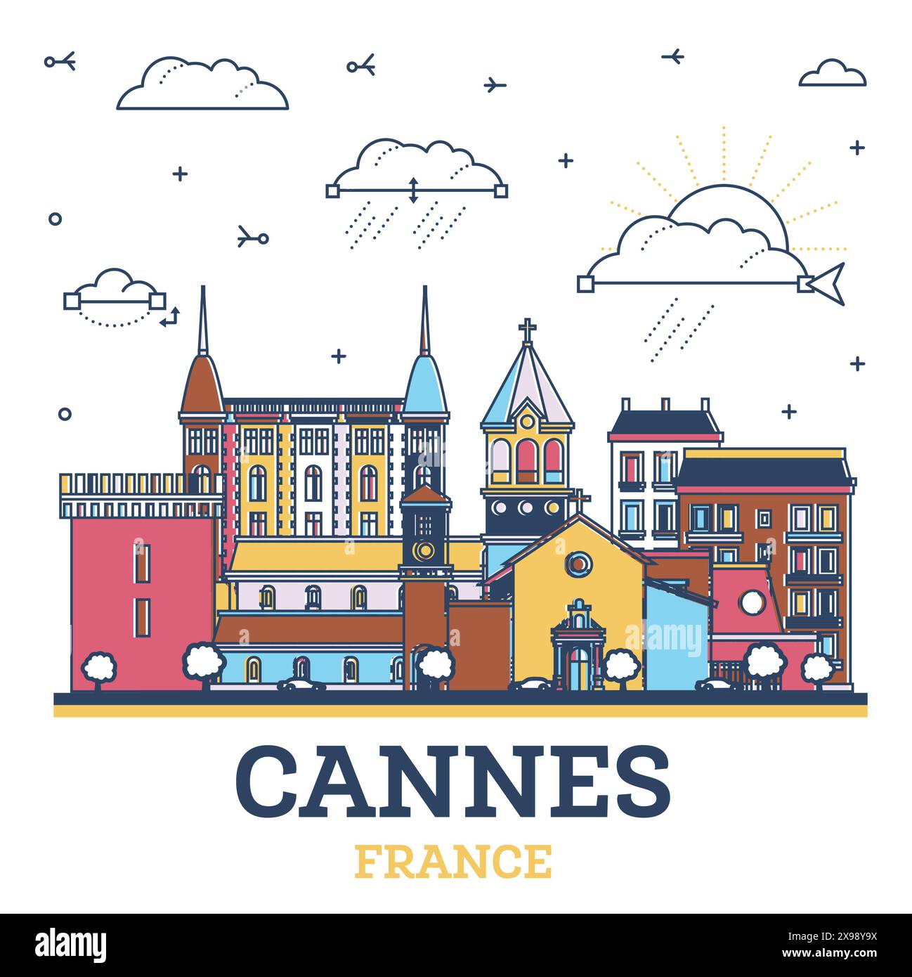 Outline Cannes France City Skyline with Colored Modern and Historic ...