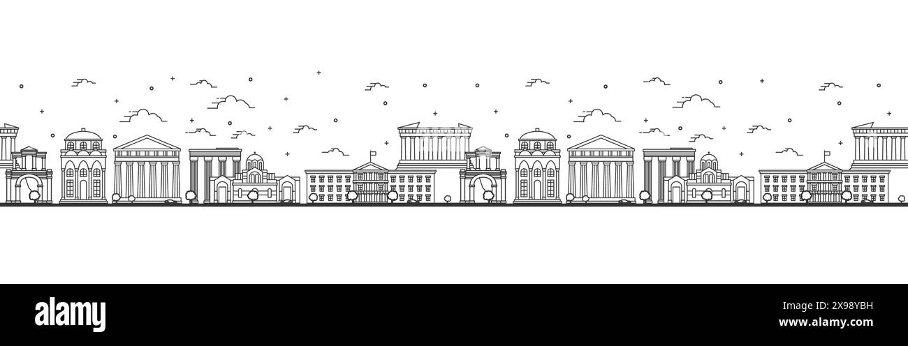 Seamless pattern with outline Athens Greece City Skyline. Historical Buildings Isolated on White ...
