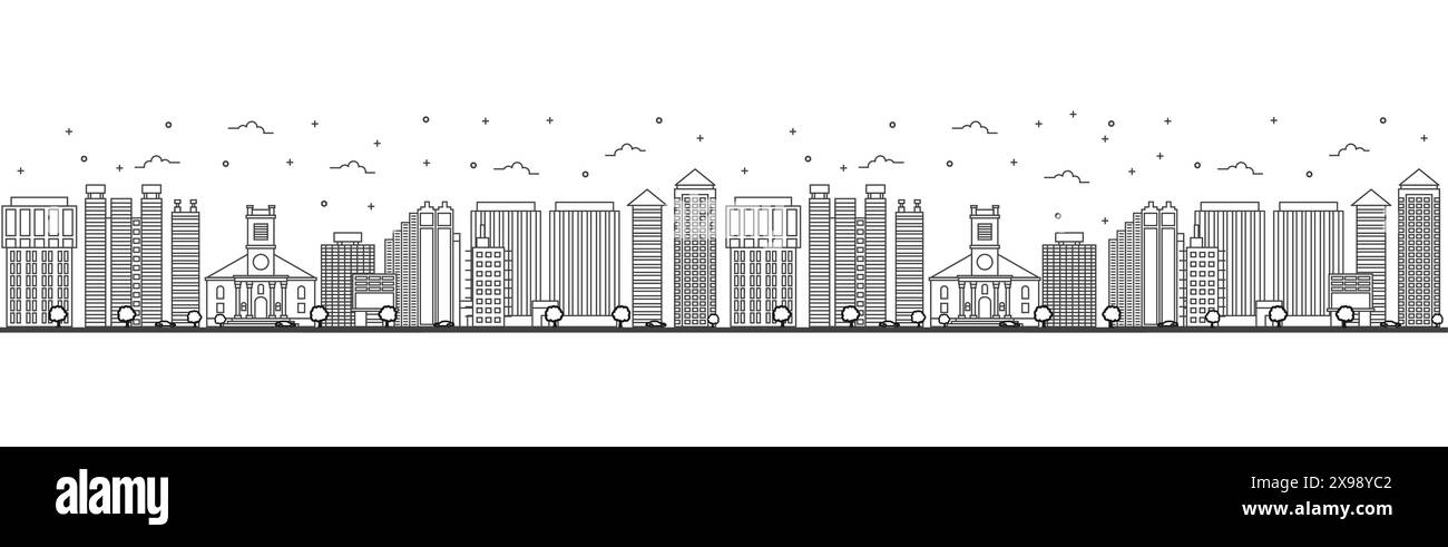 Seamless pattern with outline Honolulu Hawaii City Skyline. Modern ...
