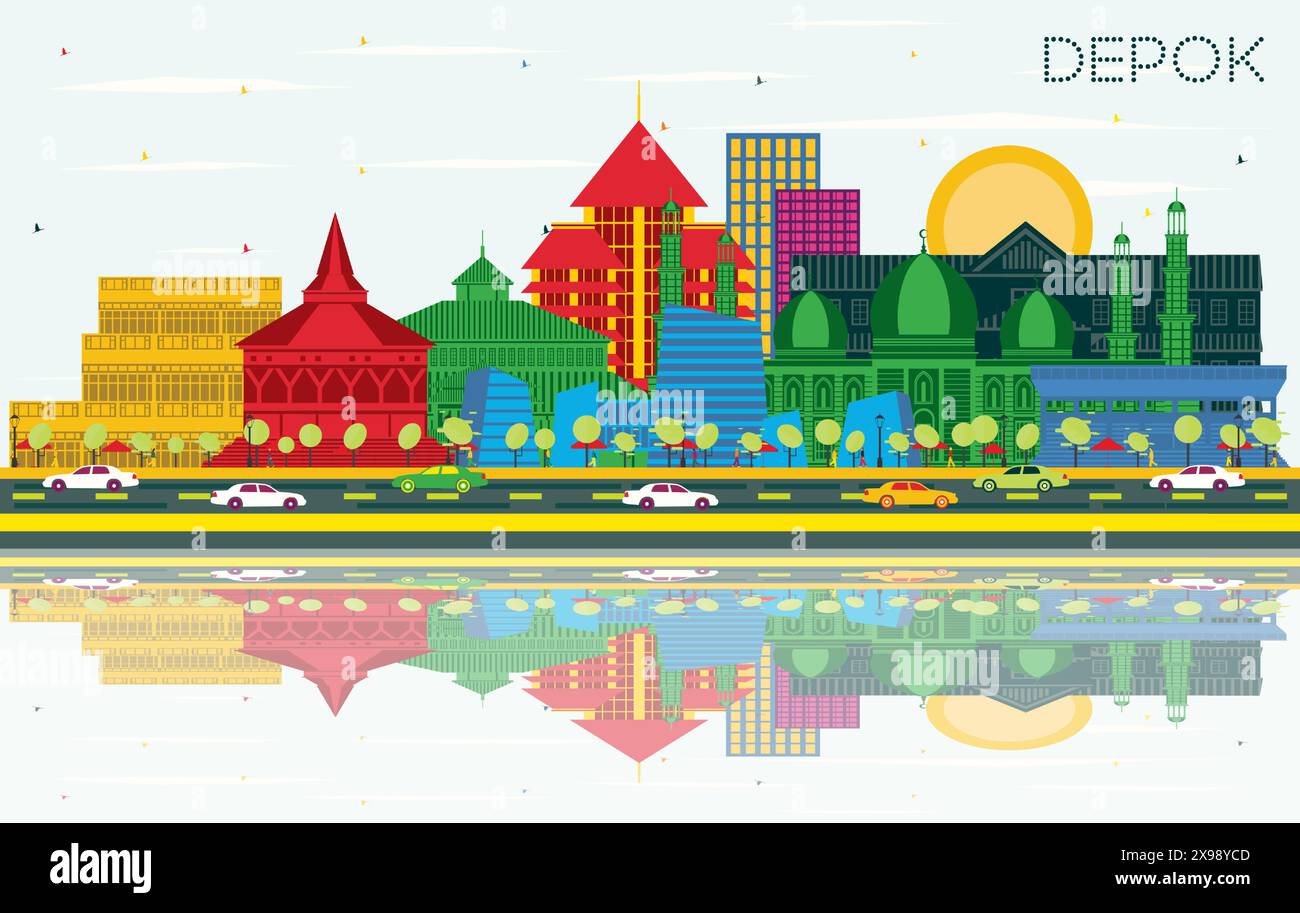 Depok Indonesia City Skyline with Color Buildings, Blue Sky and ...