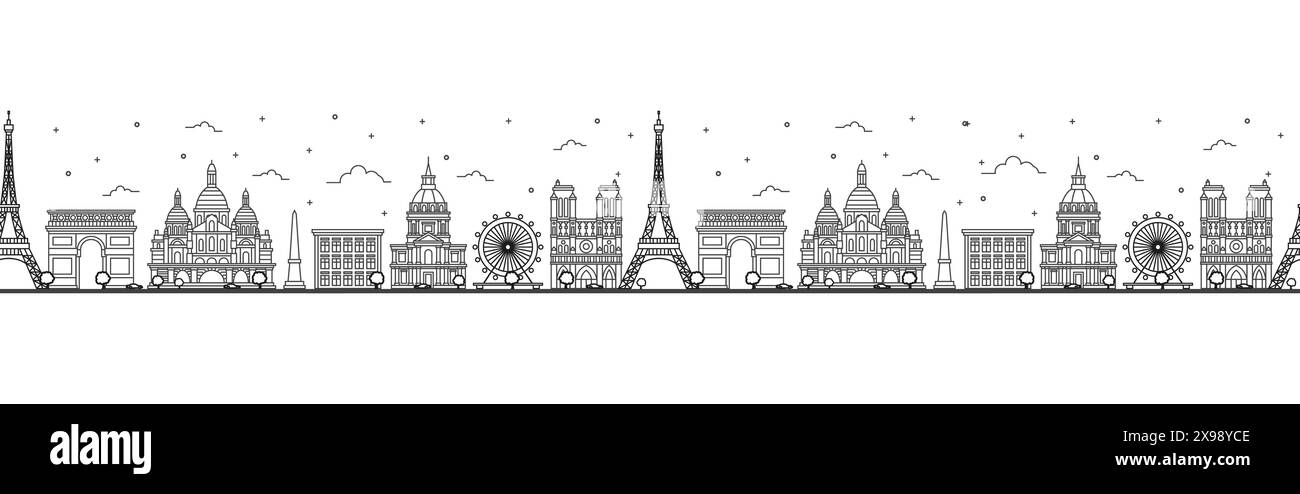 Seamless pattern with outline Paris France City Skyline. Historic ...
