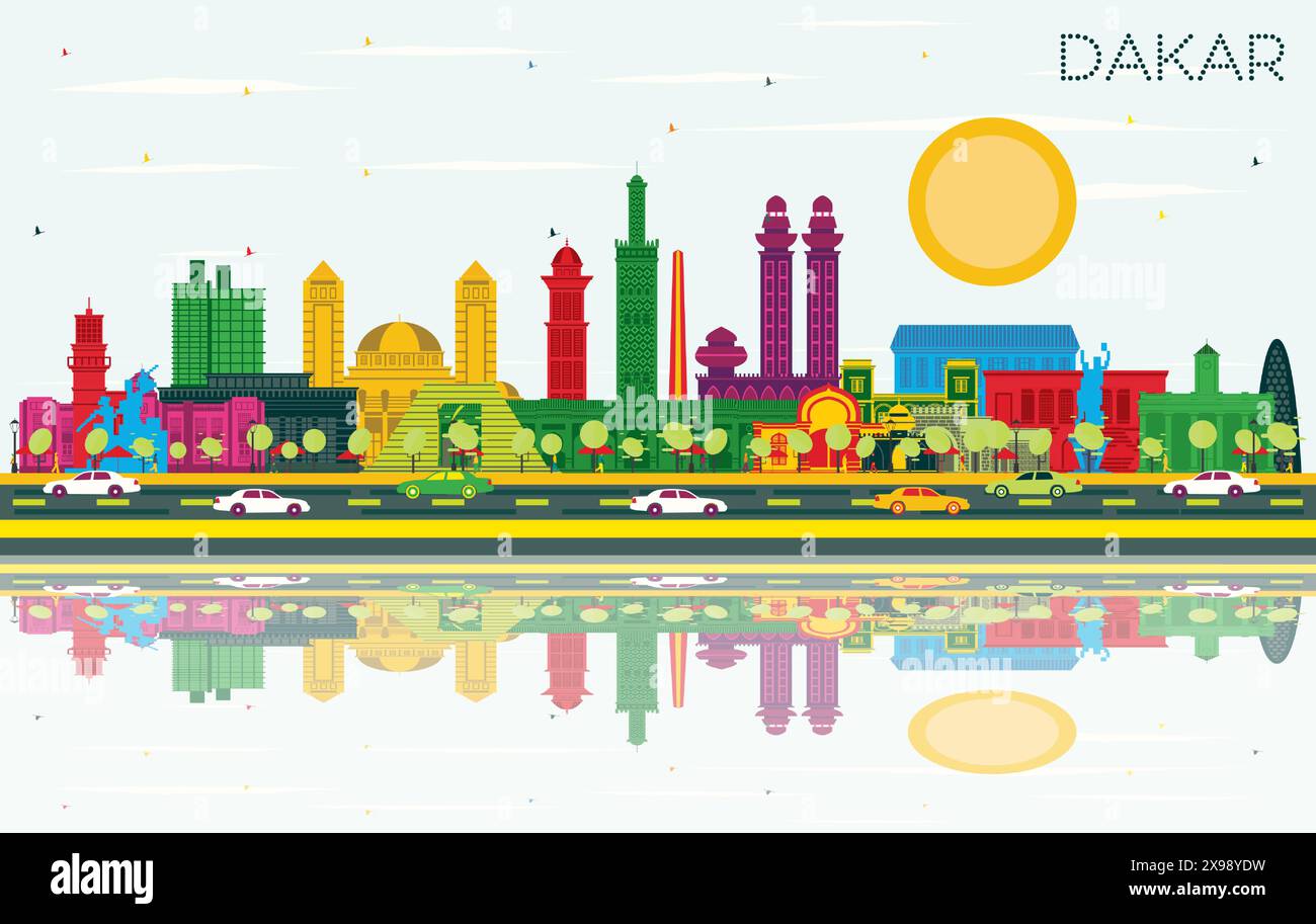 Dakar Senegal City Skyline with Color Buildings, Blue Sky and ...