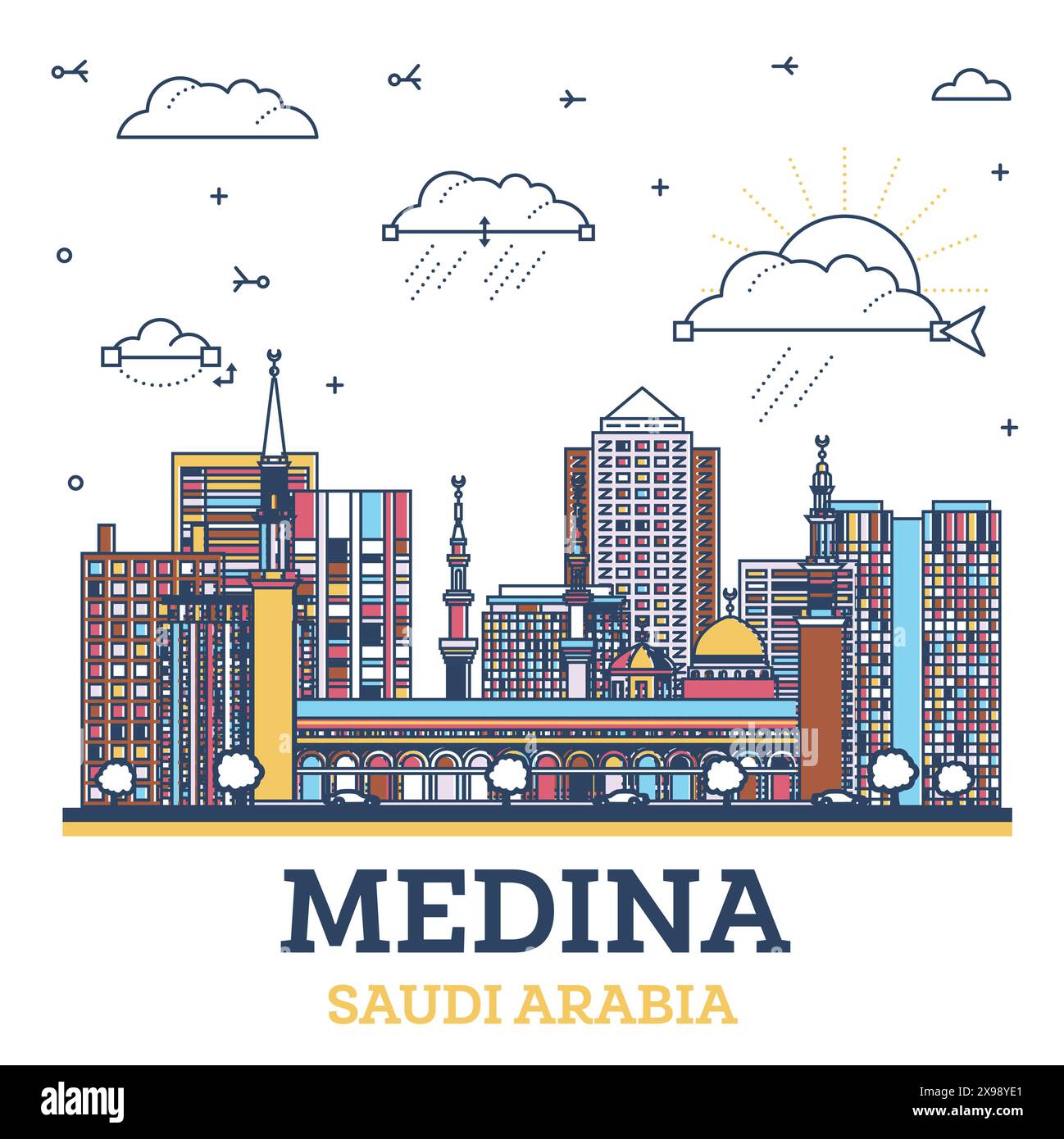 Outline Medina Saudi Arabia City Skyline with Colored Modern and ...