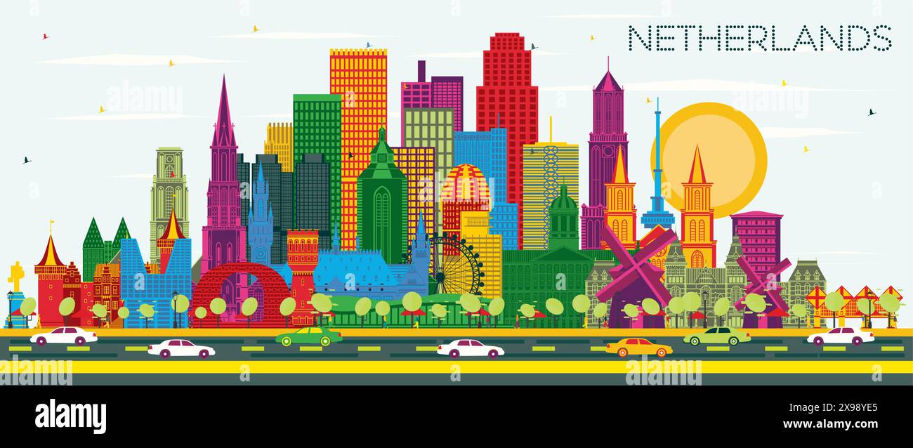 Netherlands Skyline with color Buildings and Blue Sky. Vector ...