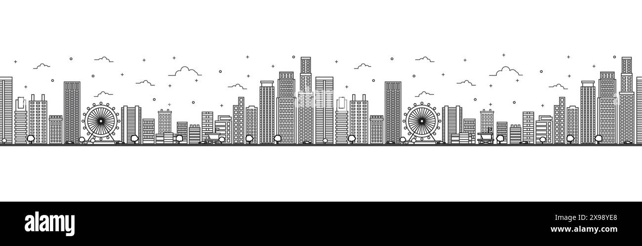 Seamless pattern with outline Los Angeles California City Skyline ...