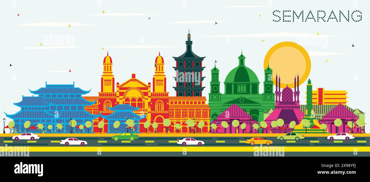 Semarang Indonesia City Skyline with Color Buildings and Blue Sky ...