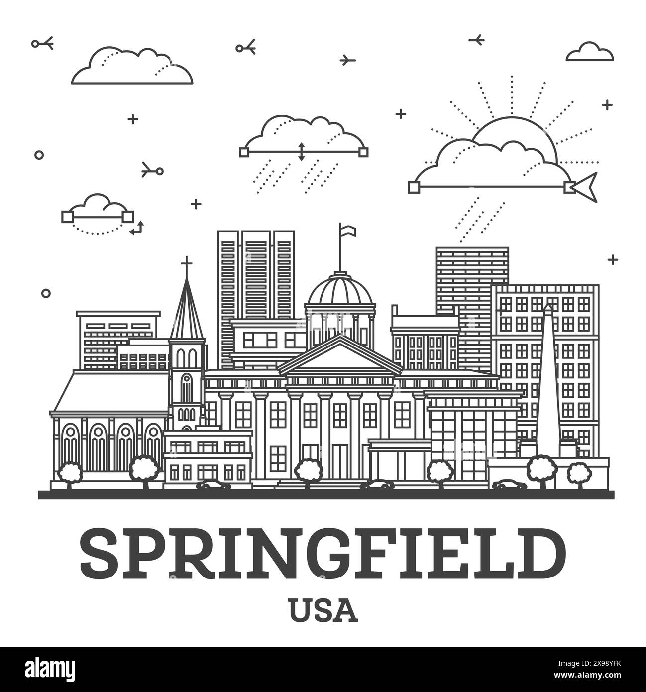 Outline Springfield Illinois City Skyline with Modern and Historic ...